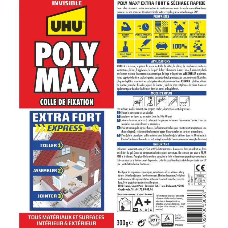 UHU | Poly Max® Extra fort – Mastic colle transparent surpuissant